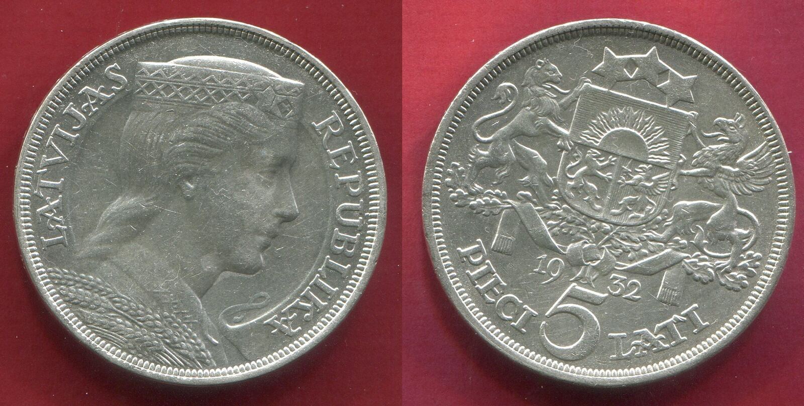 Lettland Latvija 5 Lati 1932 Key Date, Last Year mintage only 600.000 ...