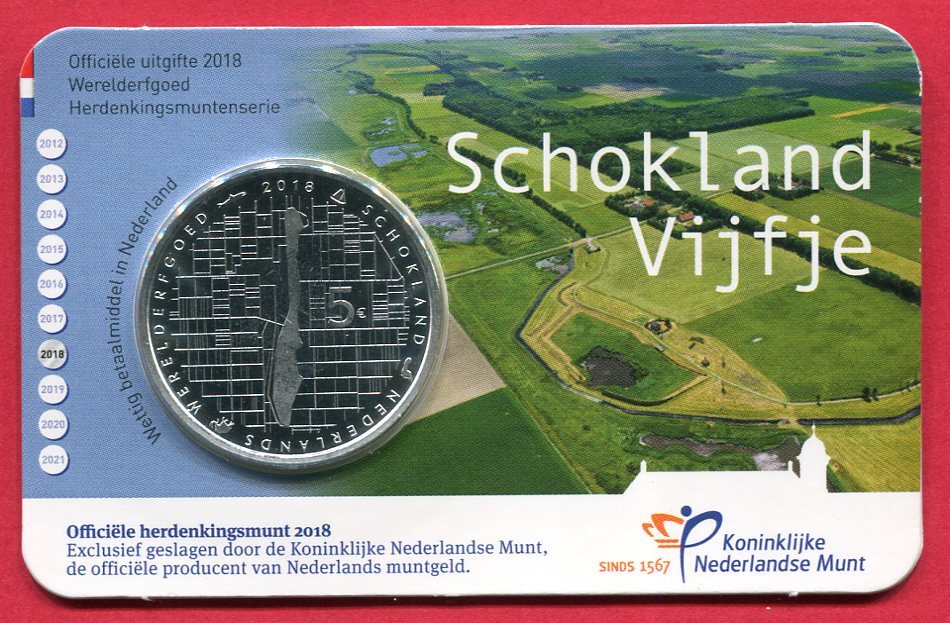 Niederlande 5 Euro 2018 Schokland-Insel (versilbert) BU in coincard ...