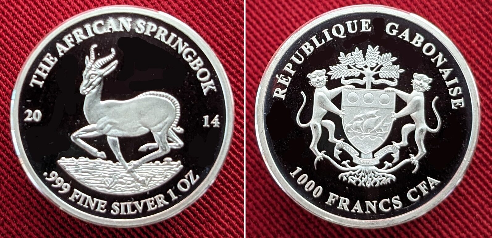 Gabun 1000 Francs CFA Silbermünze 2014 Springbock - Smick Ounce Edition ...