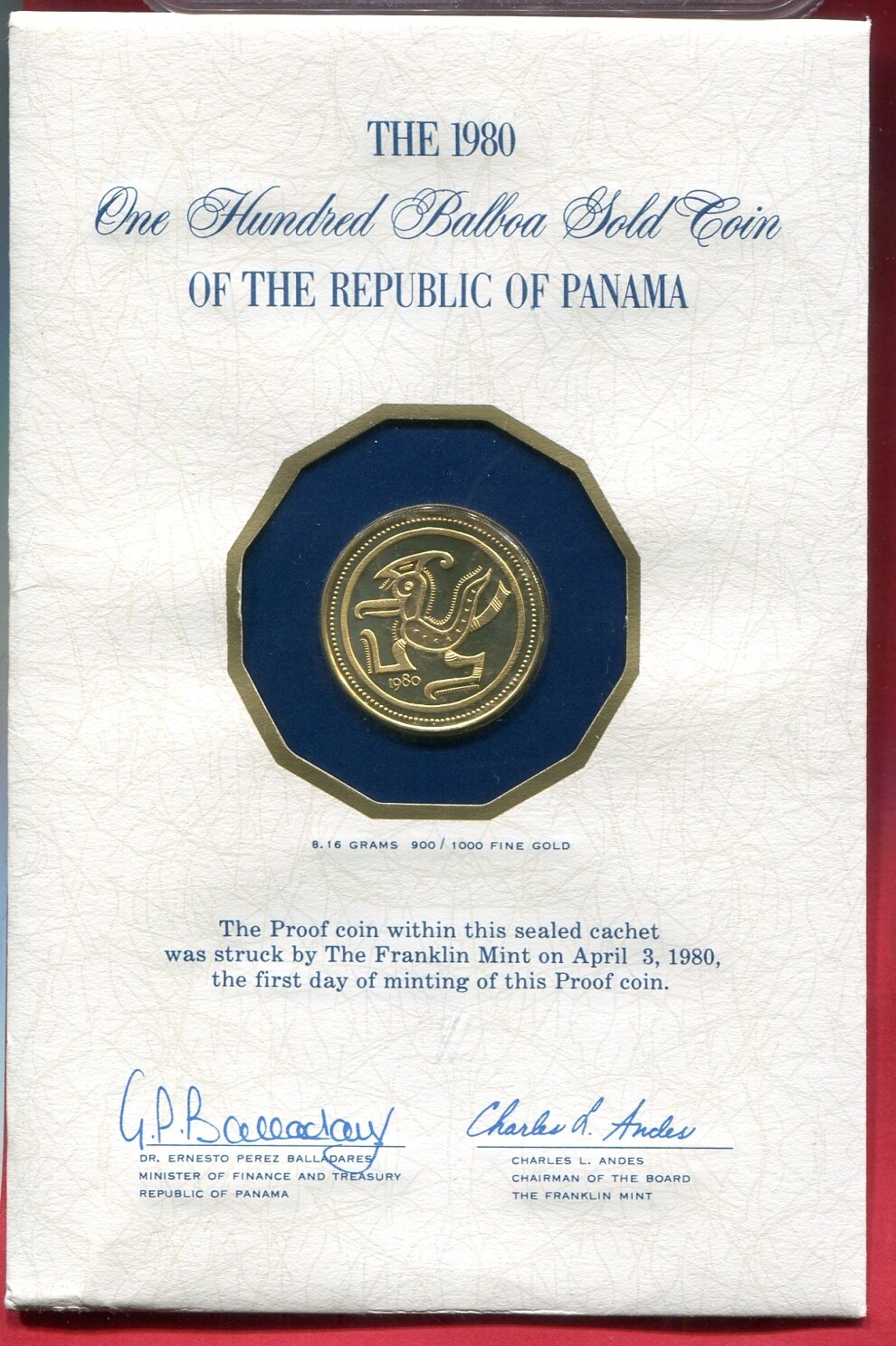 Panama 100 Balboas Gold 1980 Pre Columbian Art Golden Condor Proof in ...