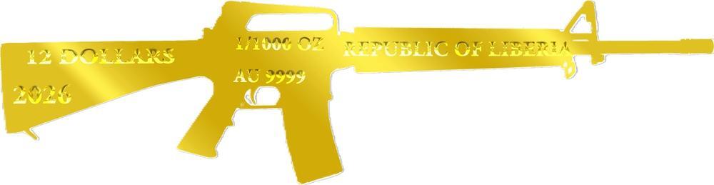 12 Dollars M16 Shaped 1/1000 Oz Gold Coin 12$ Liberia 2026 | MA-Shops