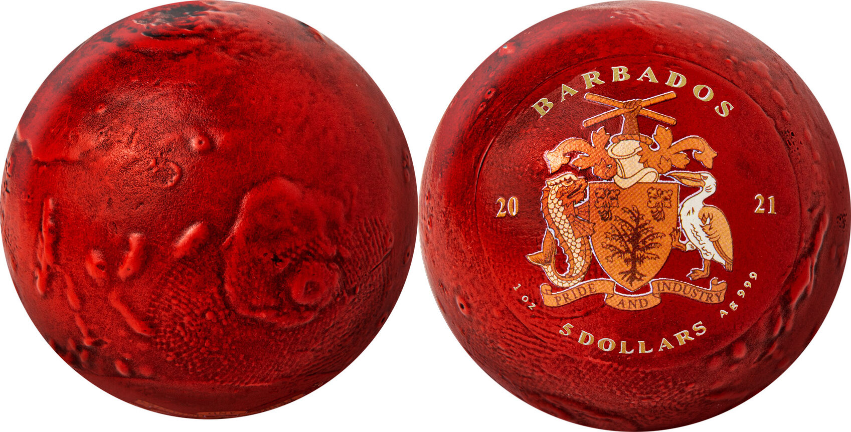 5 Dollars SPHERICAL MARS 3D Planet 1 Oz Silver Coin 5$ Barbados 2021 ...