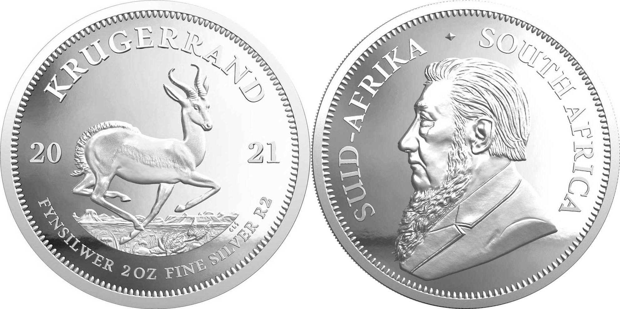 KRUGERRAND 2 Oz Silver Coin 2 Rand South Africa 2021 FB | MA-Shops