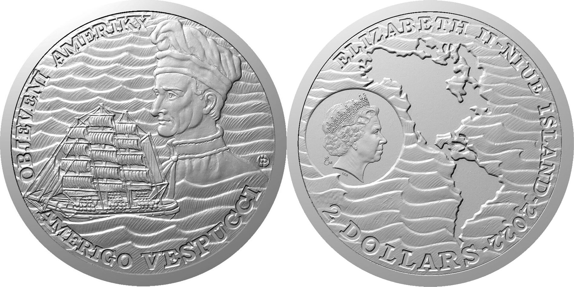 2 Dollars AMERIGO VESPUCCI Discovery of America 1 Oz Silver Coin 2 ...