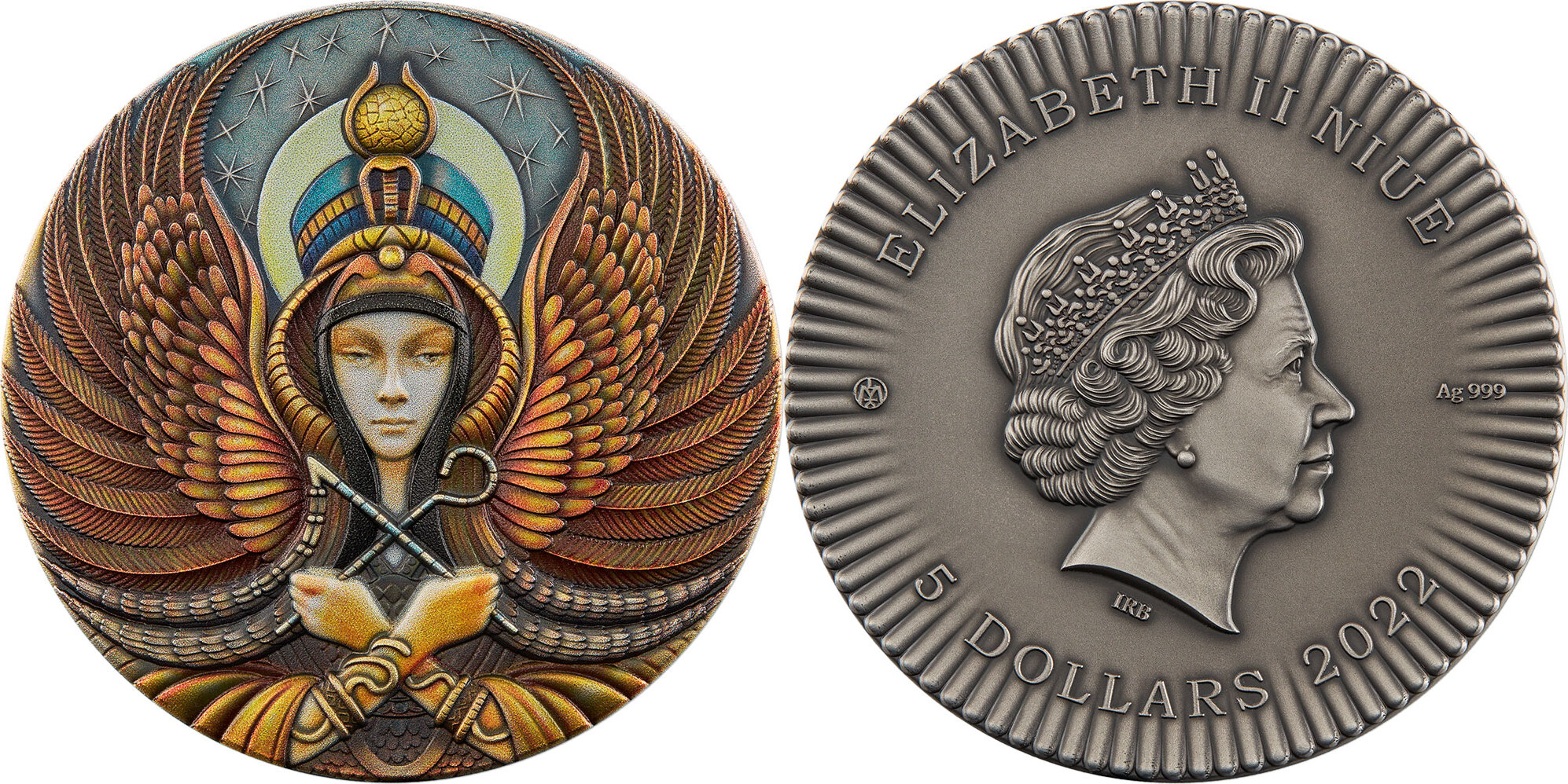 5 Dollars ISIS WINGS Women 2 Oz Silver Coin 5$ Niue 2022 Antique Finish ...