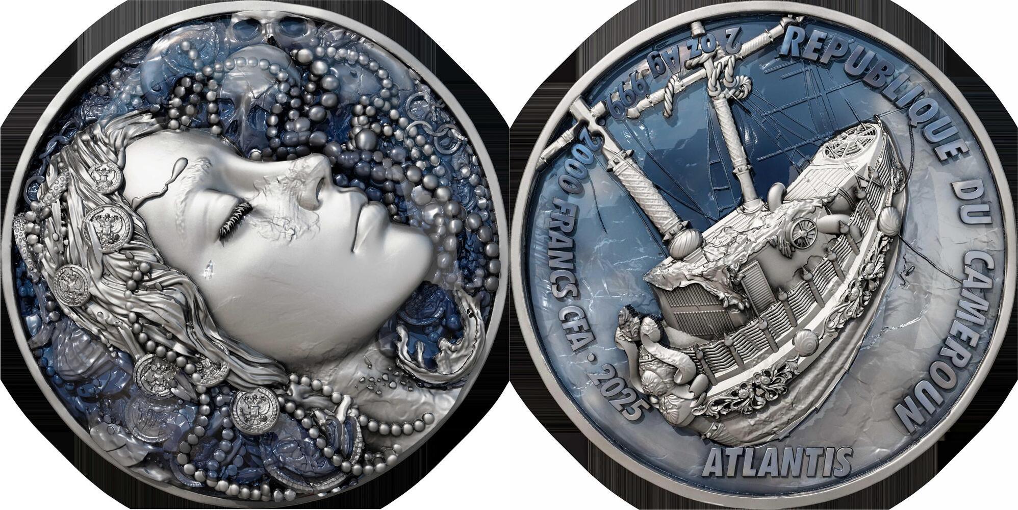 ATLANTIS Forgotten Civilization Antique 2 Oz Silver Coin 2000 Francs ...