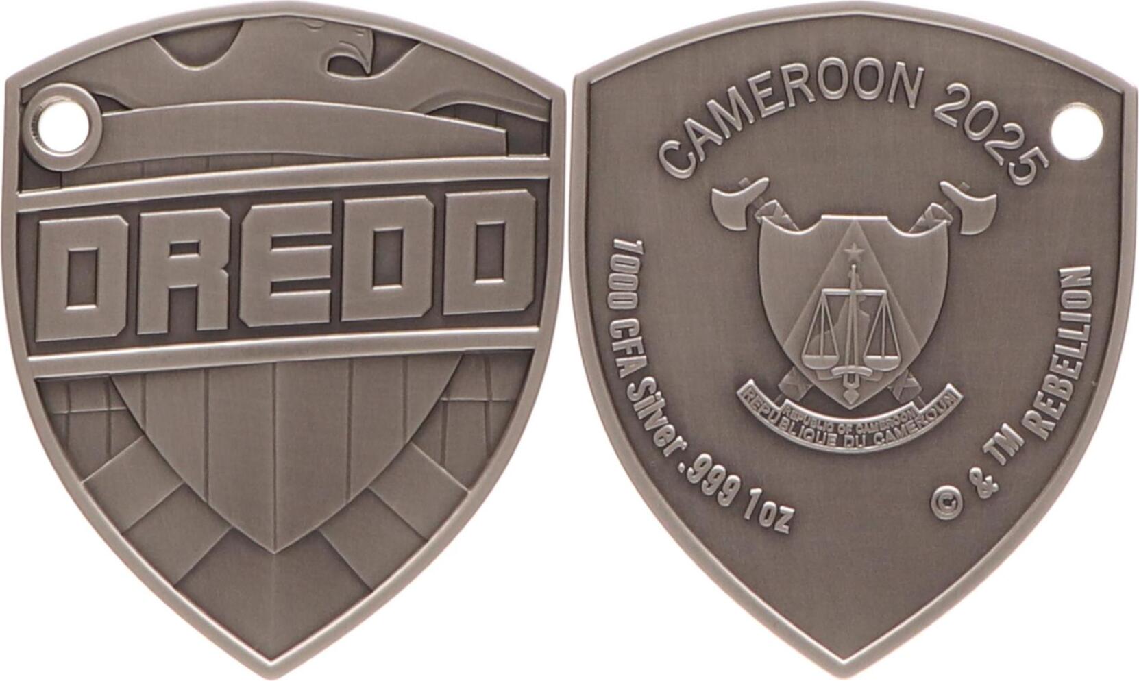 JUDGE DREDD BADGE 2000AD 1 Oz Silver Coin 1000 Francs Cameroon 2025 ...