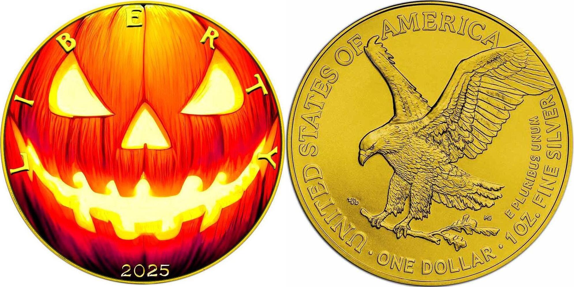 United States 1 Dollar PUMPKIN HEAD Halloween 1 Oz Silver Coin 1$ USA ...