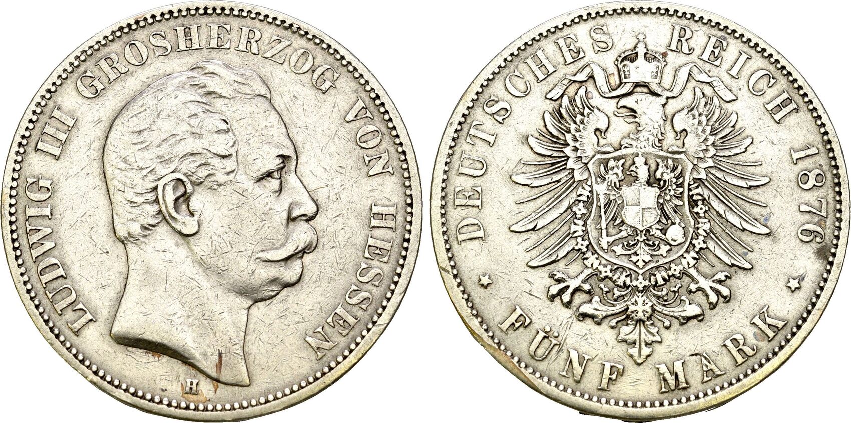 Kaiserreich Hessen: 5 Mark 1876 H Ludwig III, 1848-1877: TTB | MA-Shops