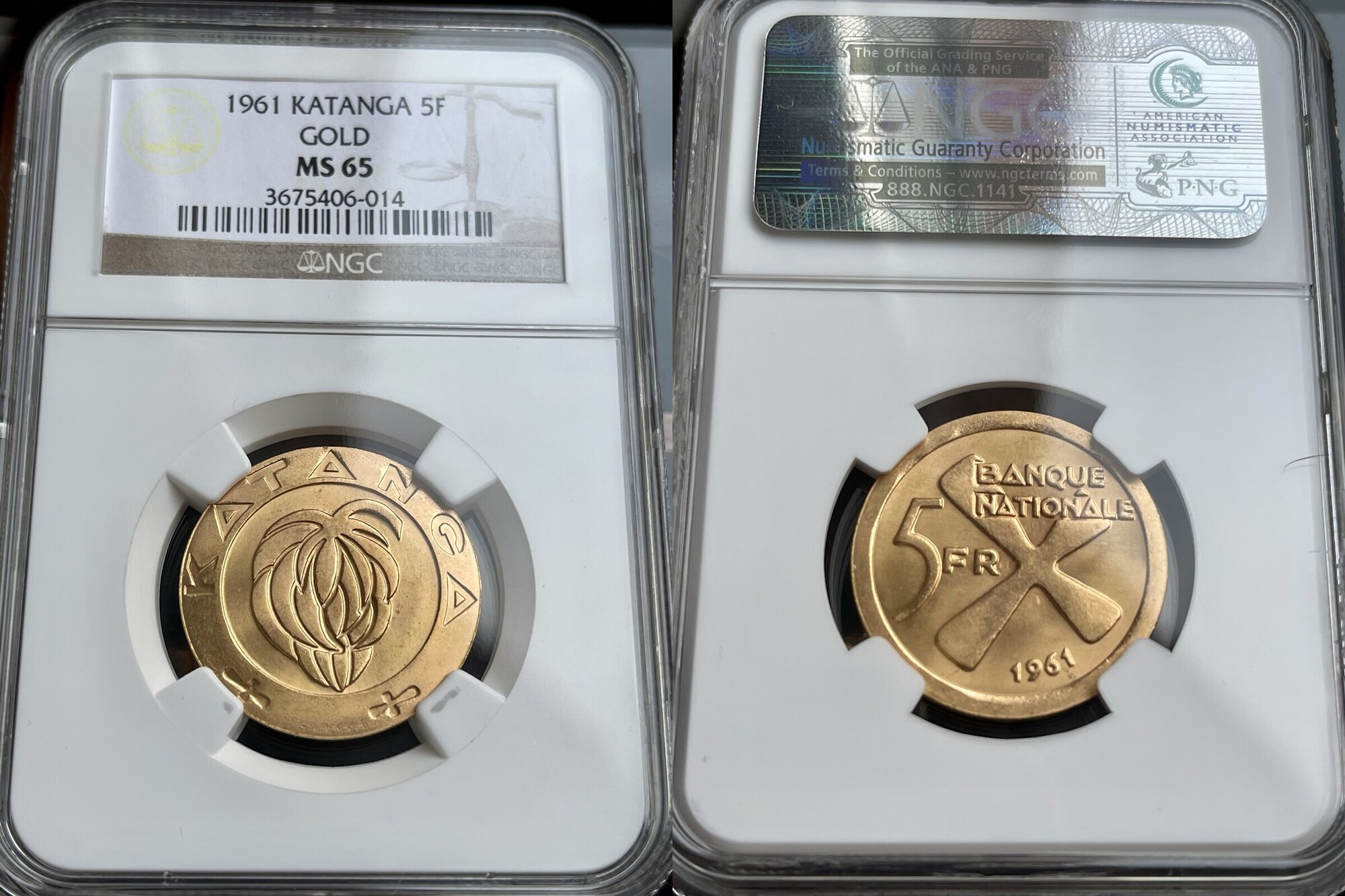 5F Katanga - 5 Francs Gold Coin - 1961 NGC MS 65 | MA-Shops