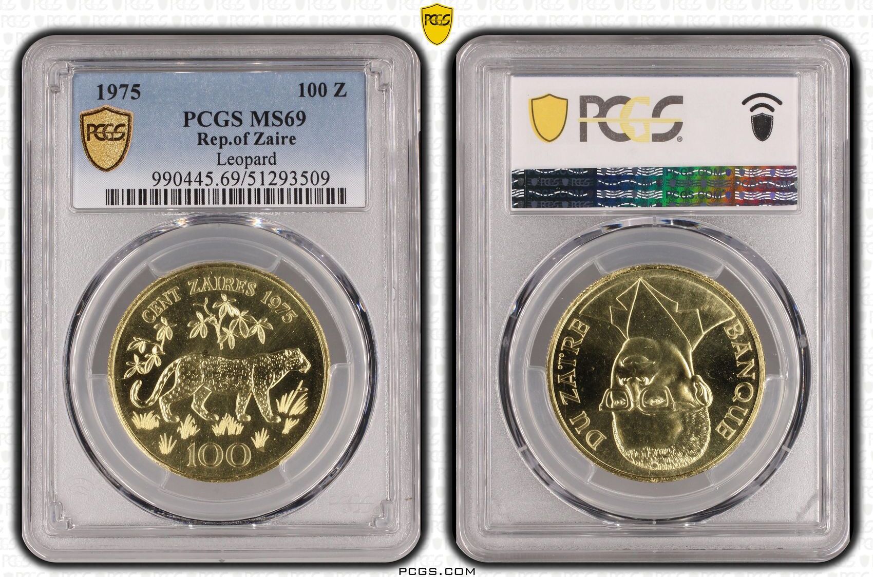 Rep.of Zaire Zaire – 1975 – 100 Zaires – Leopard – Gold MS69 | MA-Shops