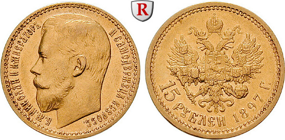 Russia 15 Roubles 1897 Nicholas II, 1894-1917, Gold, 12,92 g TTB-SUP | MA-Shops