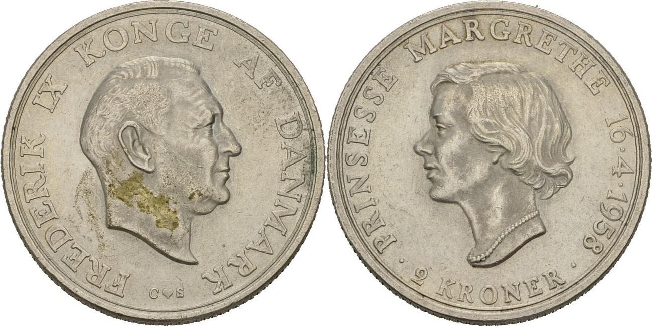 Dänemark 2 Kroner 1958 Frederik IX., 1947-72 FDC-, fleckig | MA-Shops