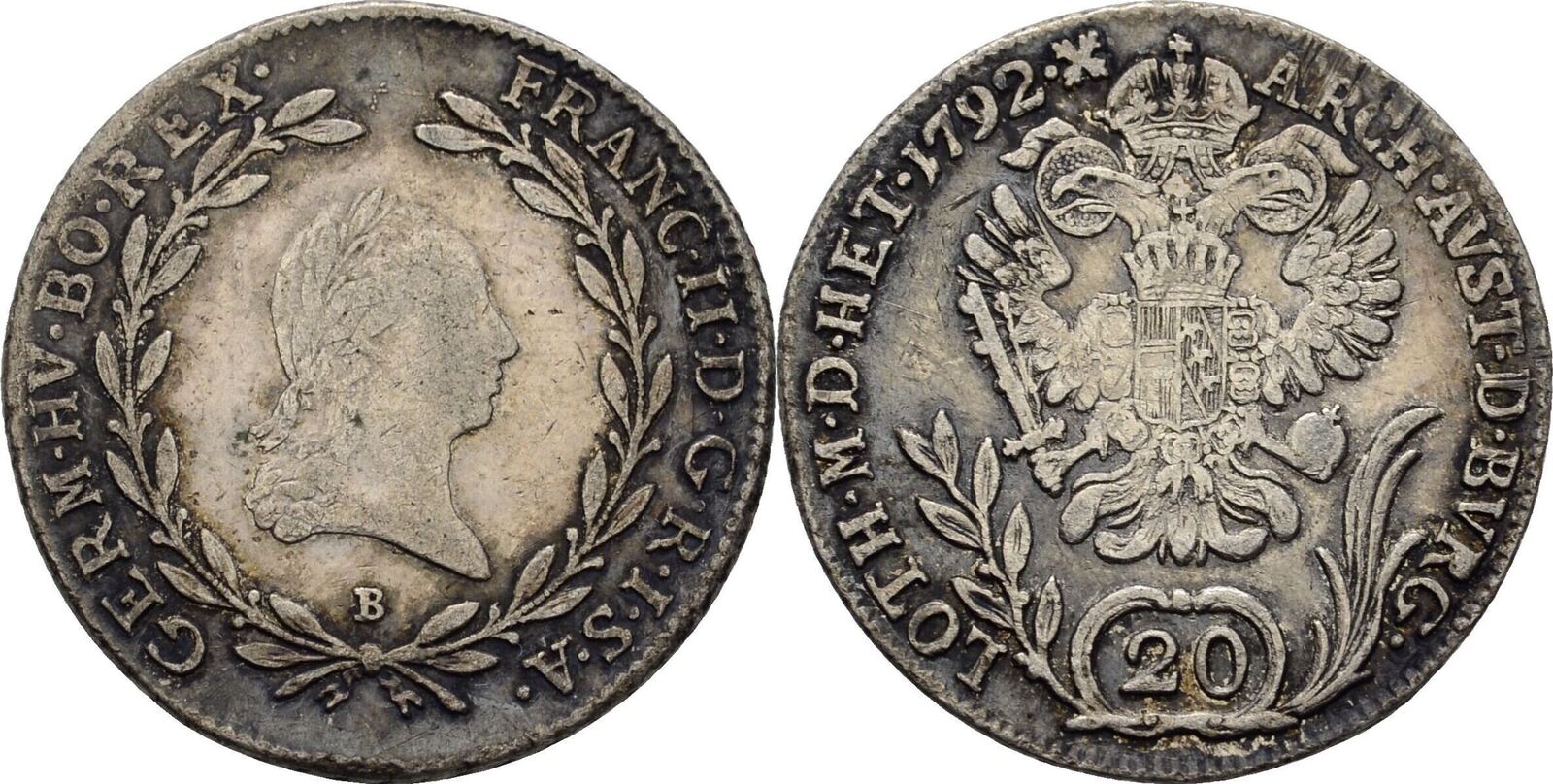 RDR Ungarn Kremnitz 20 Kreuzer 1792 Franz II./I., 1792-1835 TTB | MA-Shops
