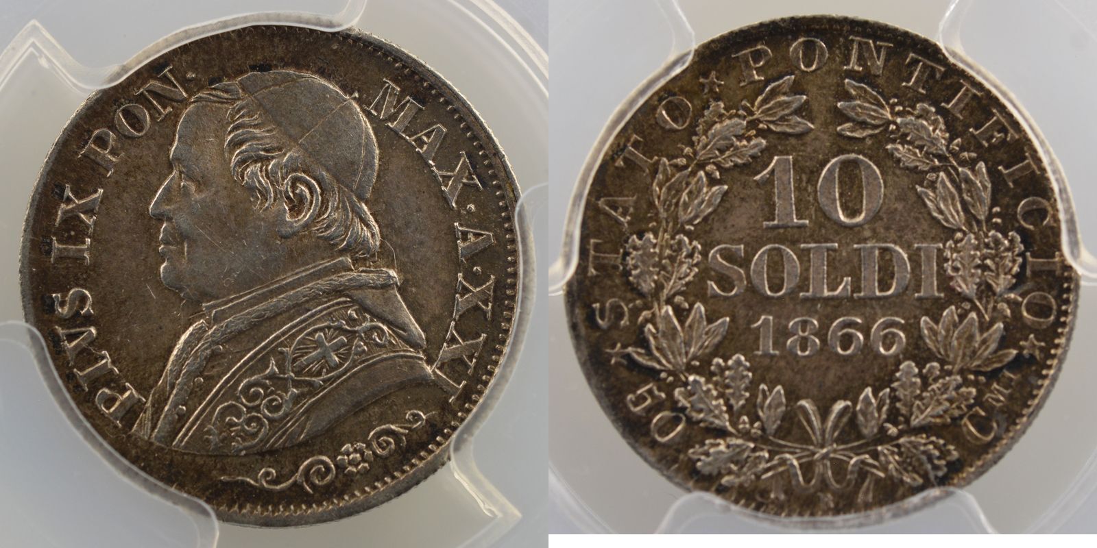 Monnaies du monde Vatican et Etats Pontificaux Pie IX (1846-1878) 10 Soldi 1866 R (Année XXI ...