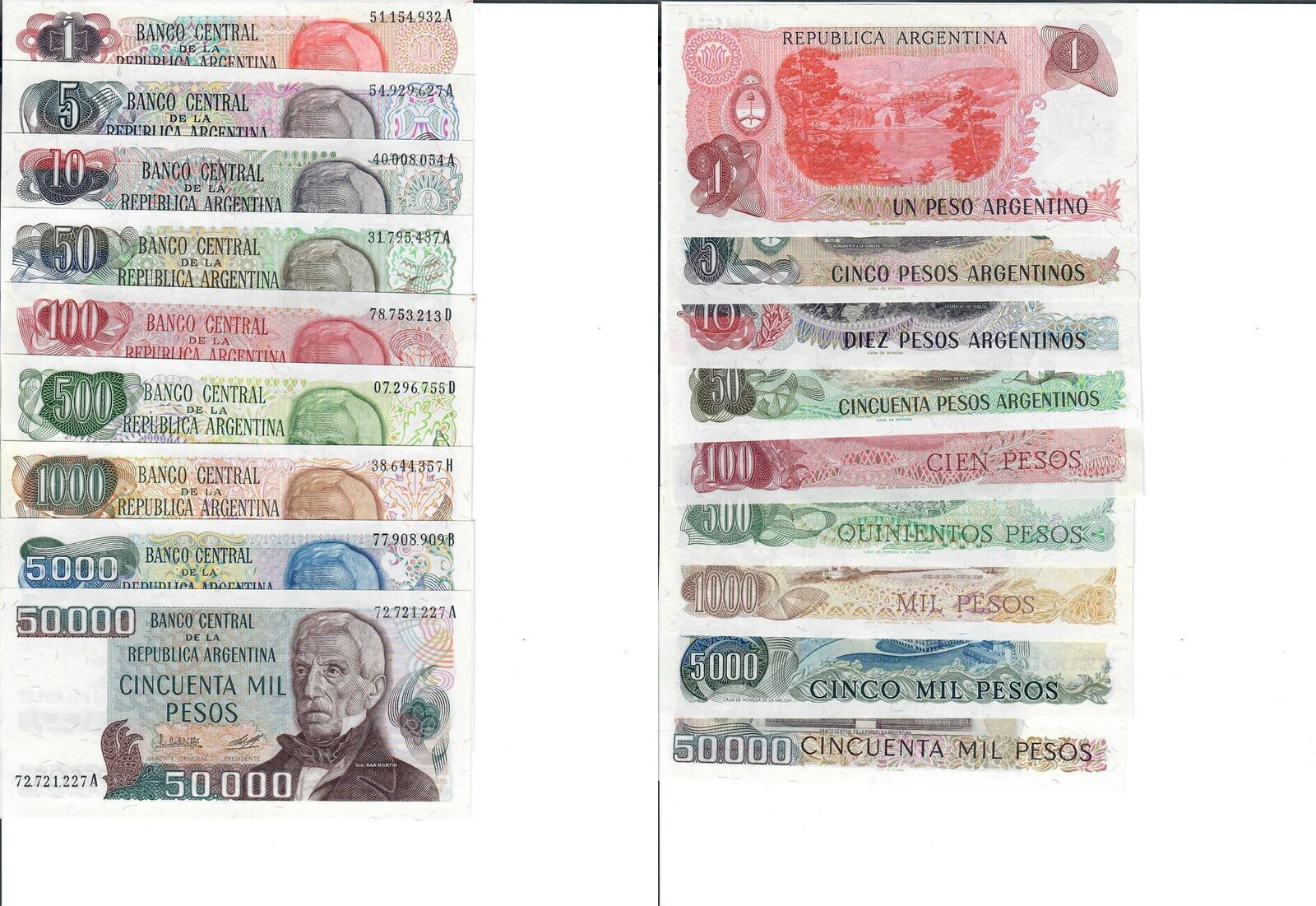 Argentinien 1 bis 50.000 Pesos o.D.(1976-1983) Banknote Geldscheine 1 5 10 50 100 500 1000 5000 ...
