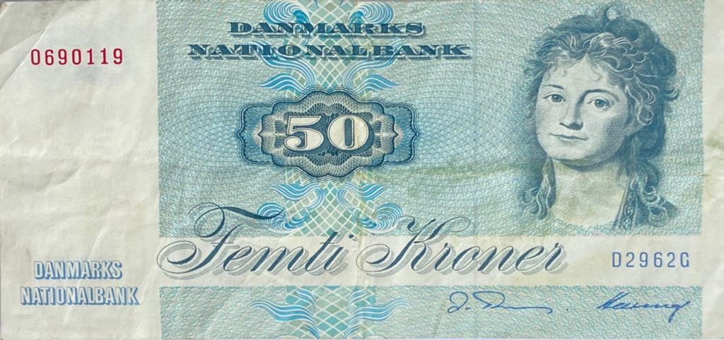 Denmark,Dänemark 50 Kroner 1972 Banknote, RYBERG TTB- | MA-Shops