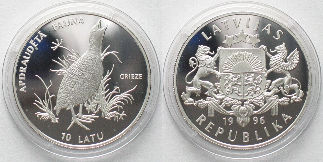 Lettland LATVIA 10 Latu 1996 Grieze bird WWF silver Proof FB | MA-Shops