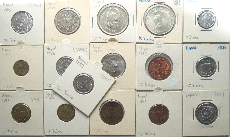 NEPAL Collection of 16 coins 1961-1985, with silver, all in UNC FDC ...
