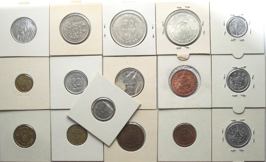 NEPAL Collection of 16 coins 1961-1985, with silver, all in UNC FDC ...
