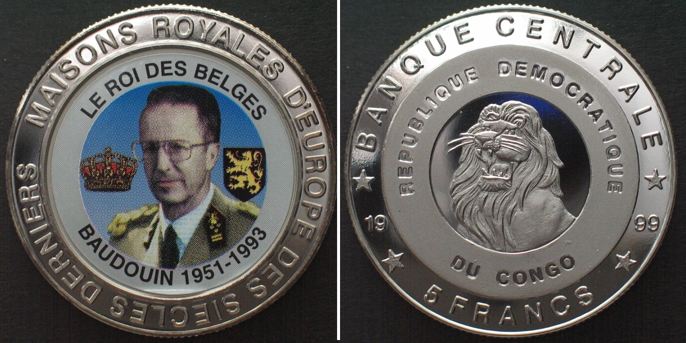 Kongo - Kinshasa CONGO 5 Francs 1999 Baudouin ROYALS OF EUROPE Cu-Ni FB ...
