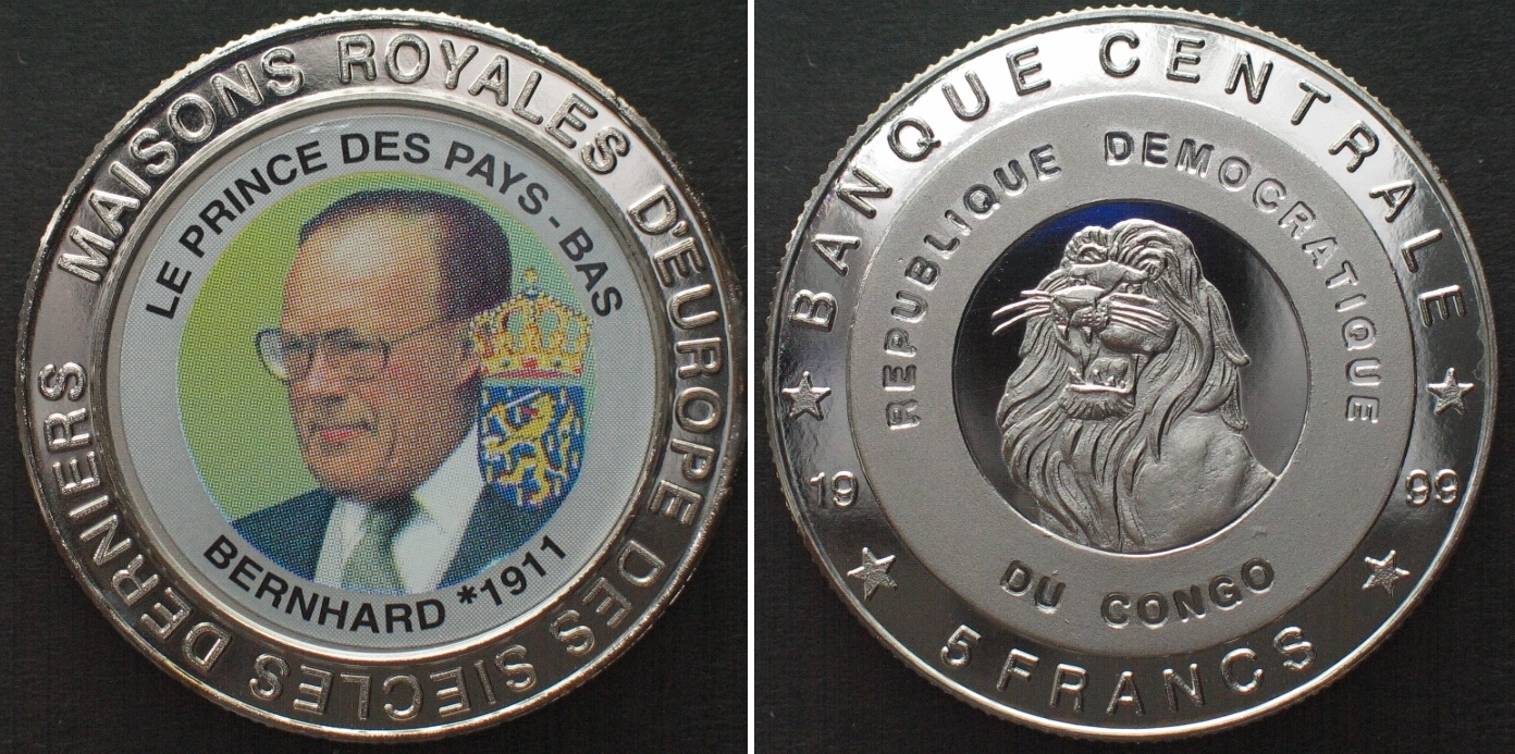 Kongo - Kinshasa CONGO 5 Francs 1999 Bernhard ROYALS OF EUROPE Cu-Ni FB ...