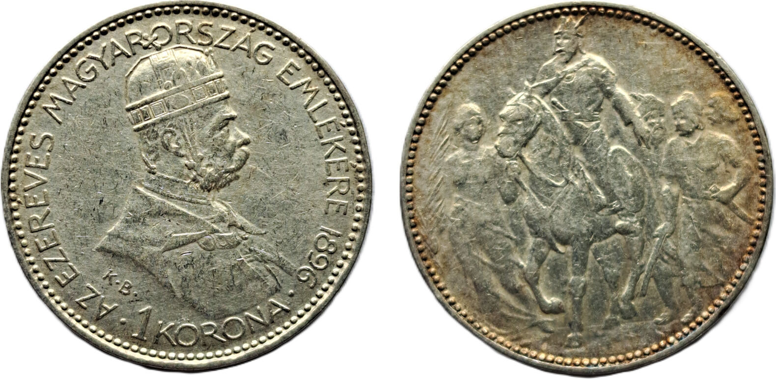 Ungarn- Kremnitz 1 Korona 1896 Francis Joseph I.- Ungarisches Millennium SUP | MA-Shops