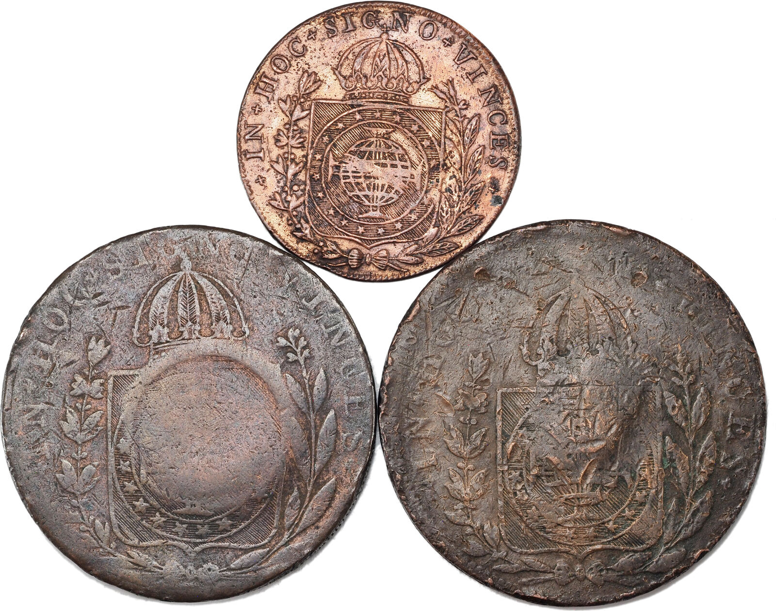 BRAZIL 20 $ 40 Reis (3pcs) 1823-1835 Pedro I. Copper 20 Reis + 40 Reis ...