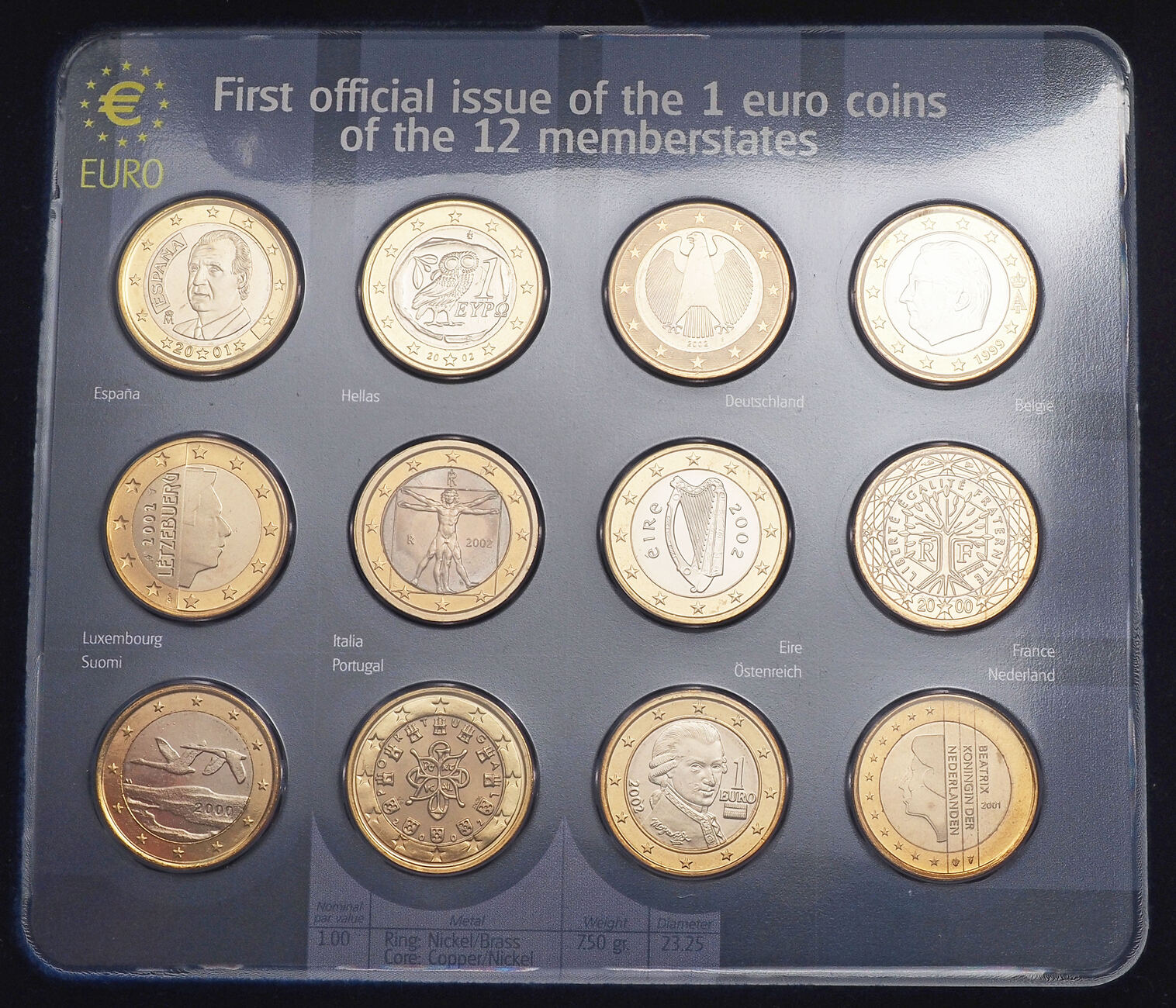 EUROPE 1 Euro (12 pcs) 1999-2002 Only 2,500 proof coins of each ...