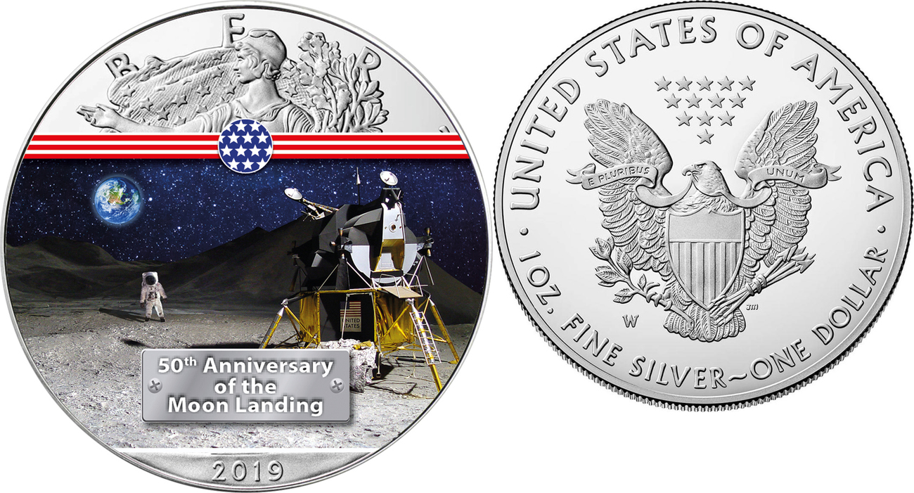 USA 1 Dollar 2019 1oz silvercoin moon landing Lunar Module America ...