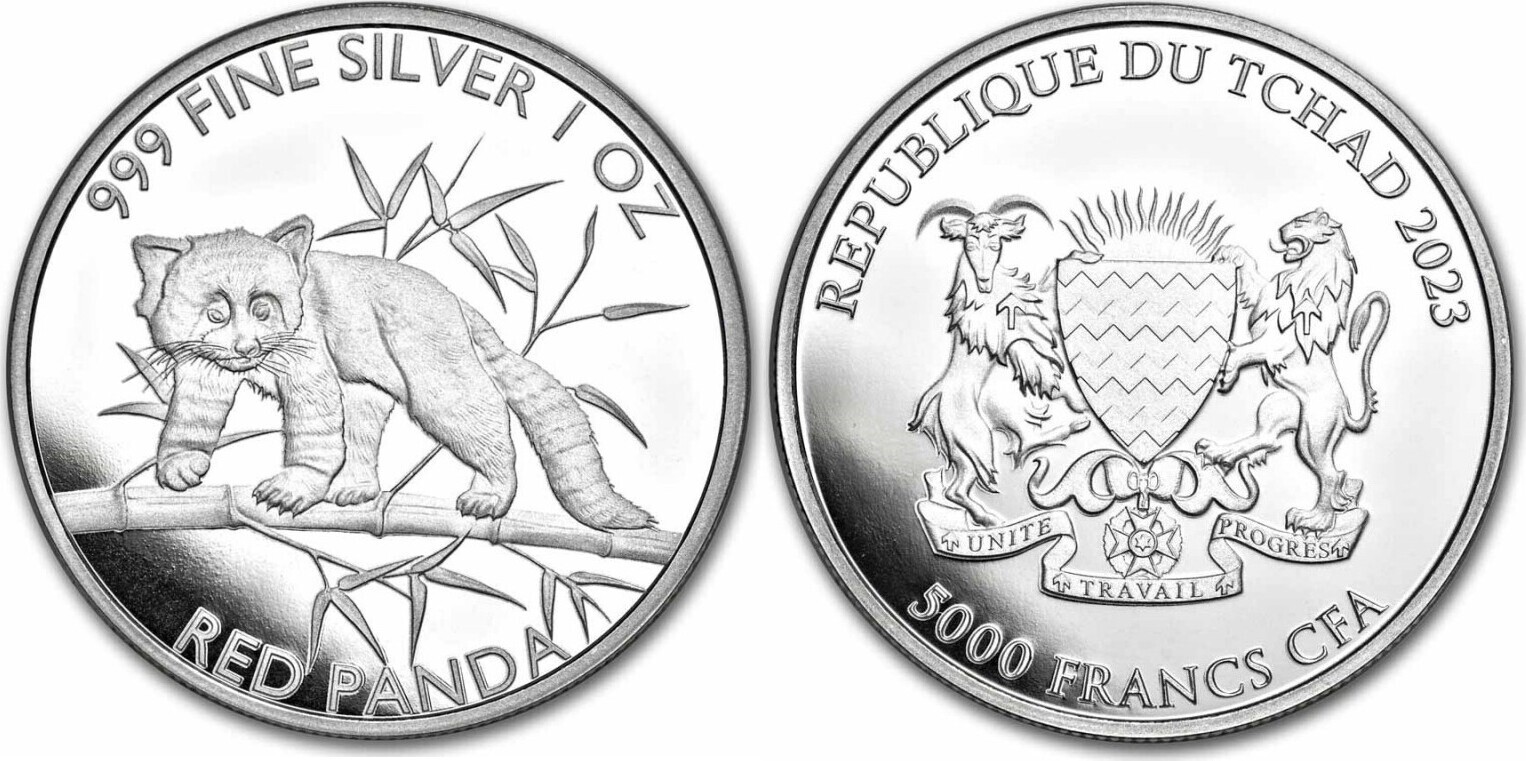 USA 5.000 Francs Silbermünze Red Panda 2023 1 oz Repuplic de Tchad ...