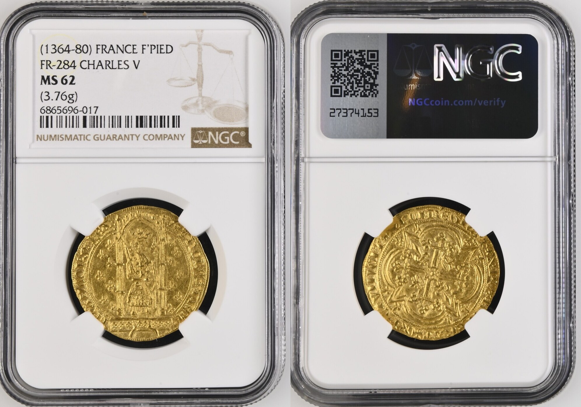 France - Charles V - Franc à pied - NGC MS62 | MA-Shops