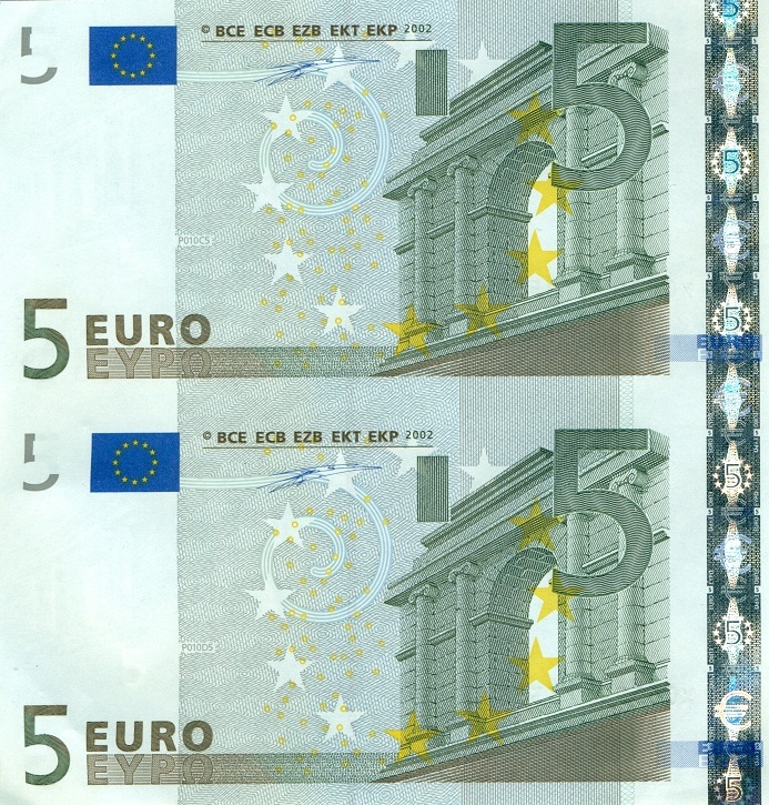 Deutschland Uncut Currency 5 Euro Banknoten im Paar (x0001) Bankfrisch ...