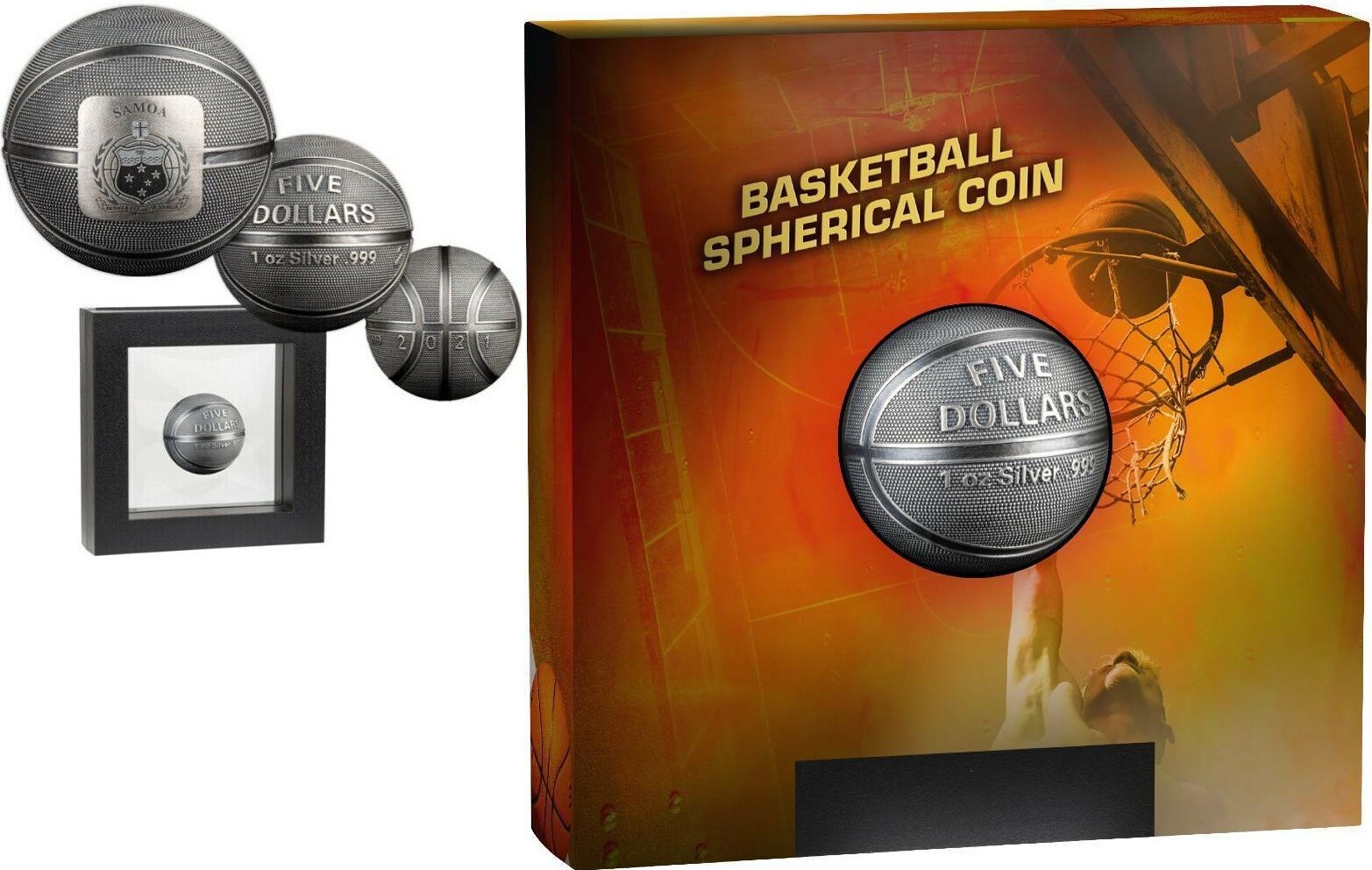 Samoa 5 Dollar Antique Finish33 mm Ø 2021 Basketball - Spherical Coin 1 ...