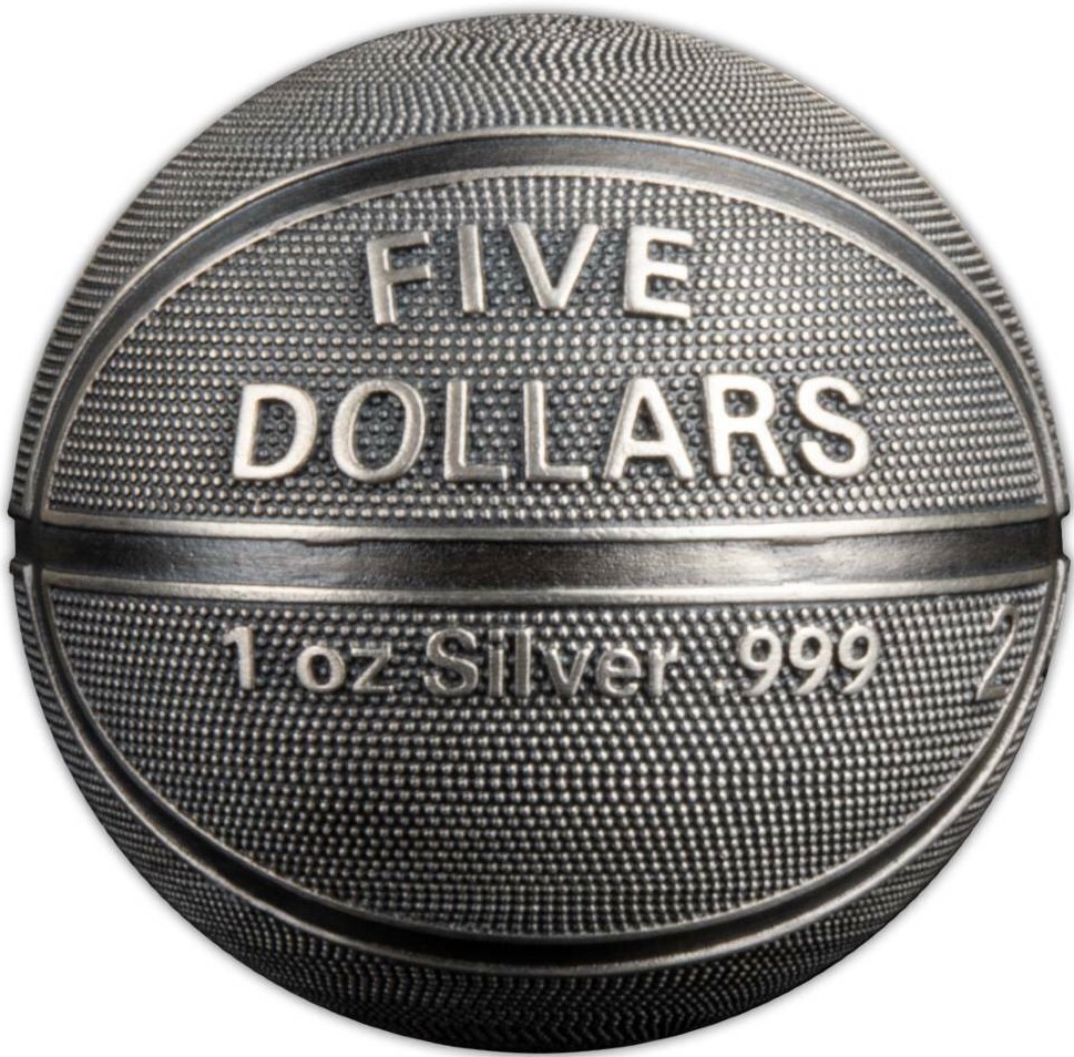 Samoa 5 Dollar Antique Finish33 mm Ø 2021 Basketball - Spherical Coin 1 ...