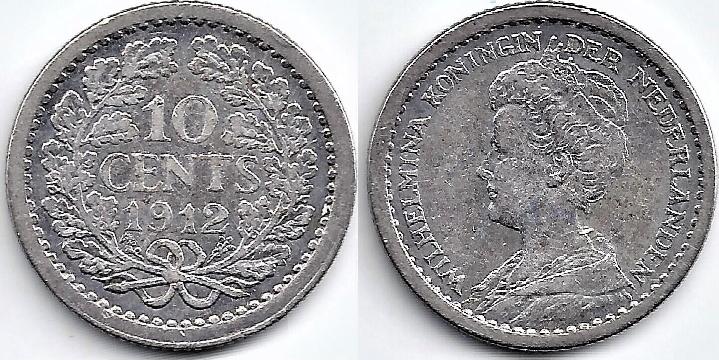 Netherlands Nederland 1912 10 Cent Wilhelmina (type b) VF | MA-Shops