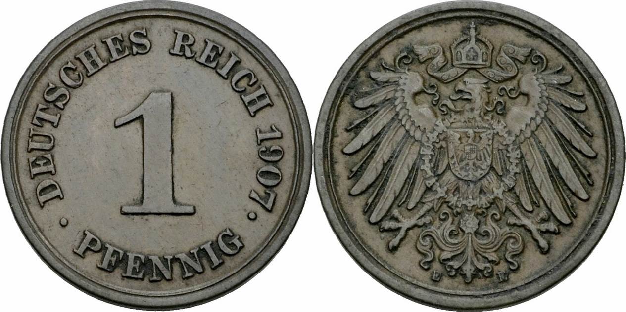 Deutsches Reich 1 Pfennig 1907 E Muldenhütten Großer Adler Kaiserreich ...